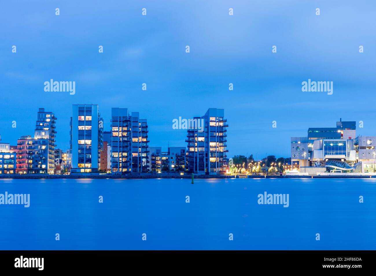 Aalborg, waterfront at Limfjord, residential buildings, Musikkens Hus ...