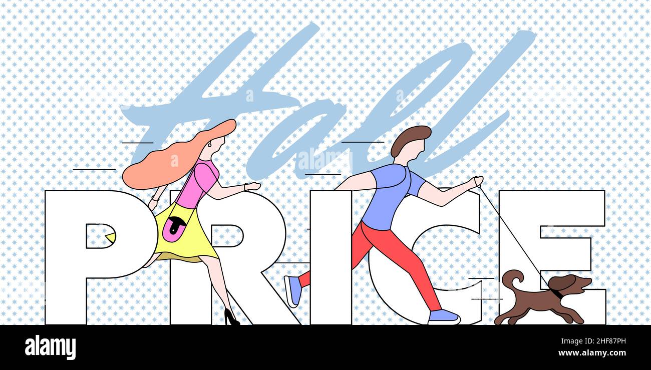 Half price offer sale promotion banner design template. Person girl ...