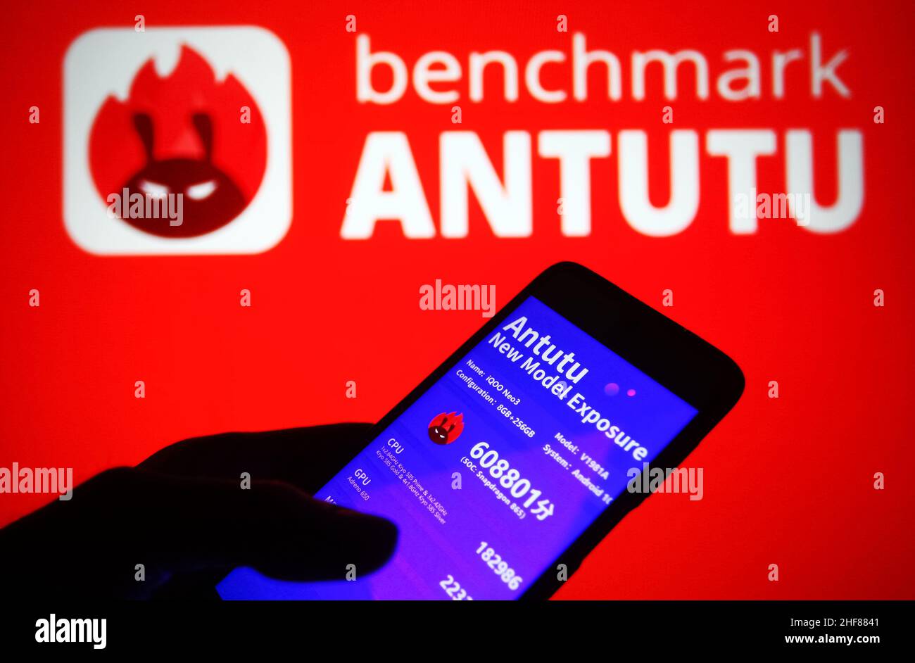 In this photo illustration, an AnTuTu benchmark logo is seen on a ...