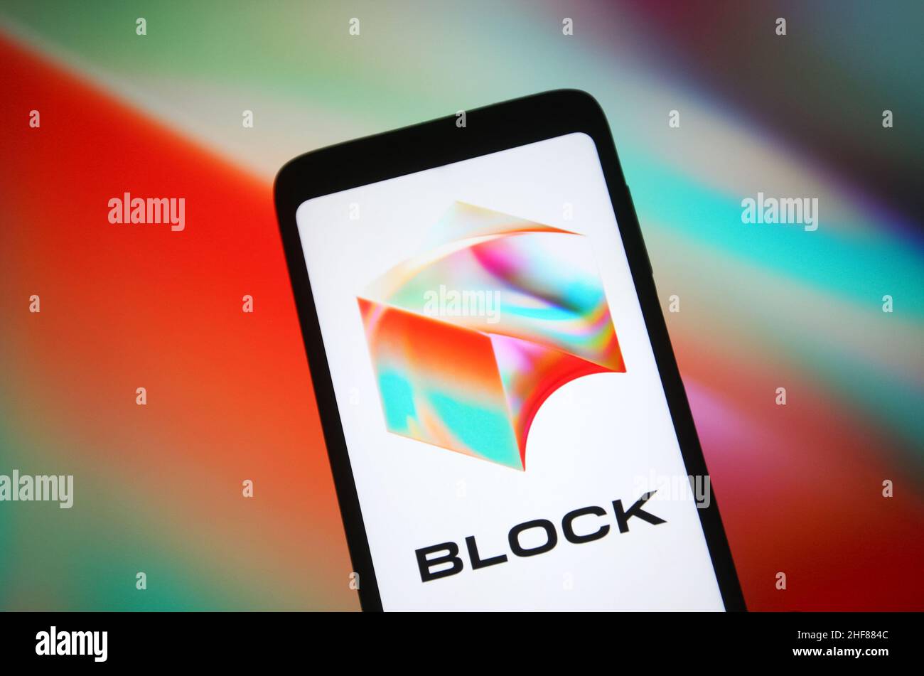 In this photo illustration, a Block Inc. logo is seen on a smartphone ...