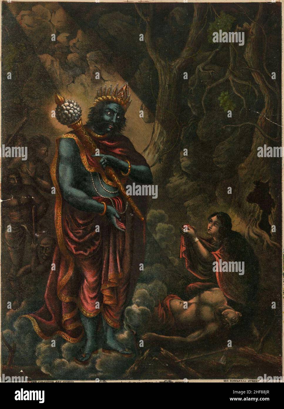 Savitri's defeat of the god of death, Yama Stock Photo - Alamy