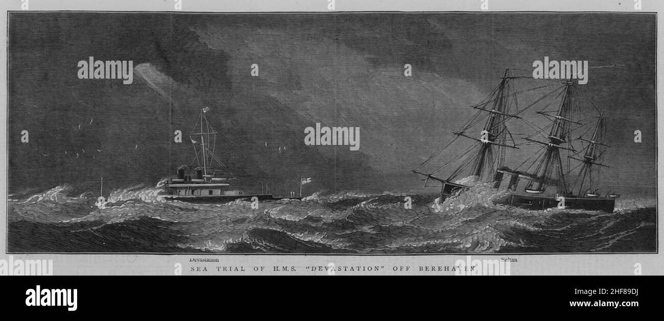 Sea Trial of HMS Devastation off Berehaven - The Graphic 1873 Stock Photo - Alamy