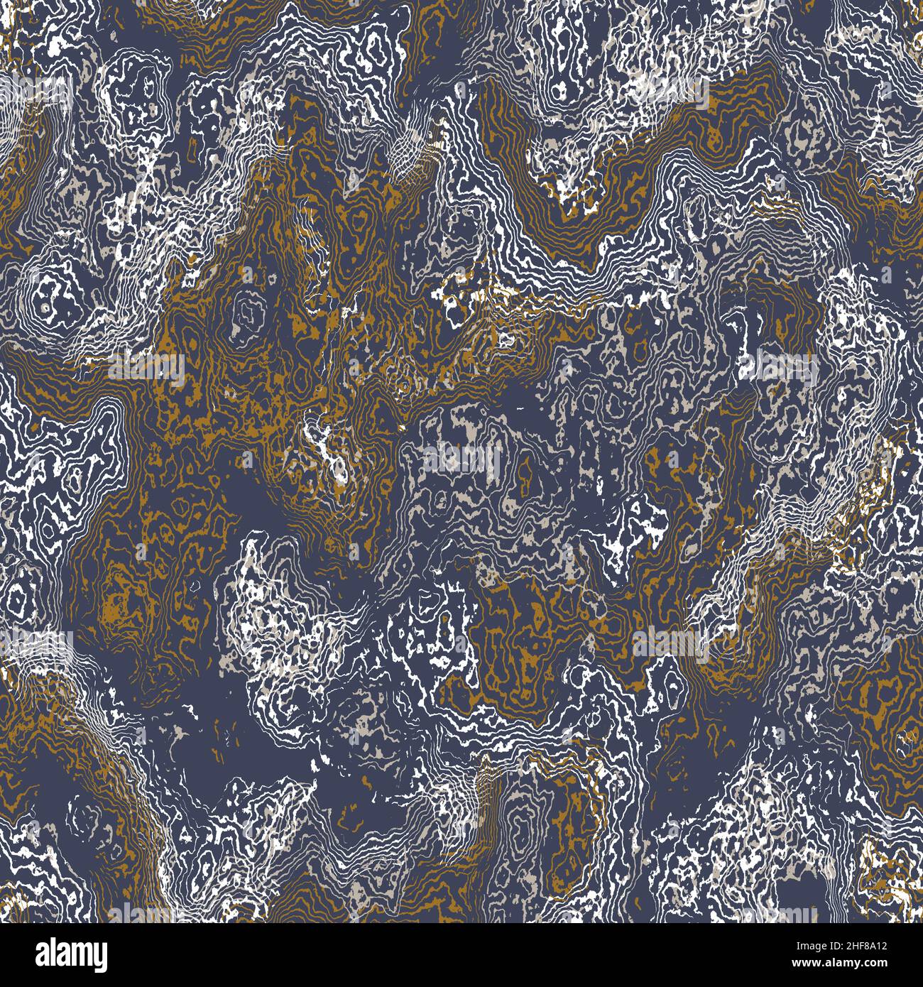 Navy blue yellow marbled seamless texture. Irregular color ink blotched ...