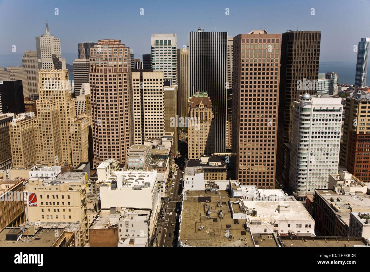 Skyline of San Francisco seen from a sky scraper with blue sky Stock ...