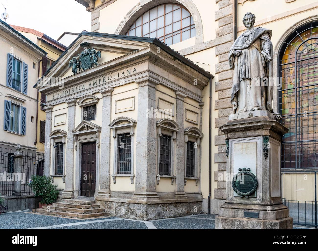 The entrance of the Biblioteca Ambrosiana, a historic library in Milan ...