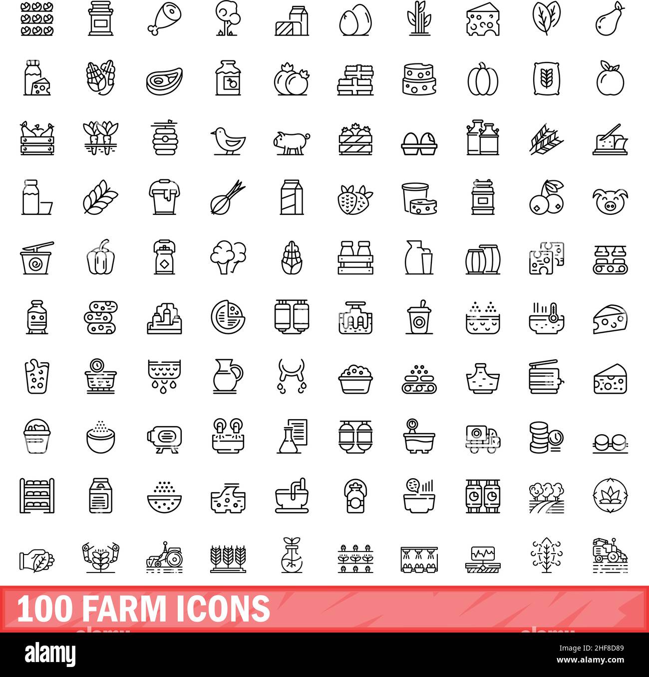 100 farm icons set. Outline illustration of 100 farm icons vector set ...