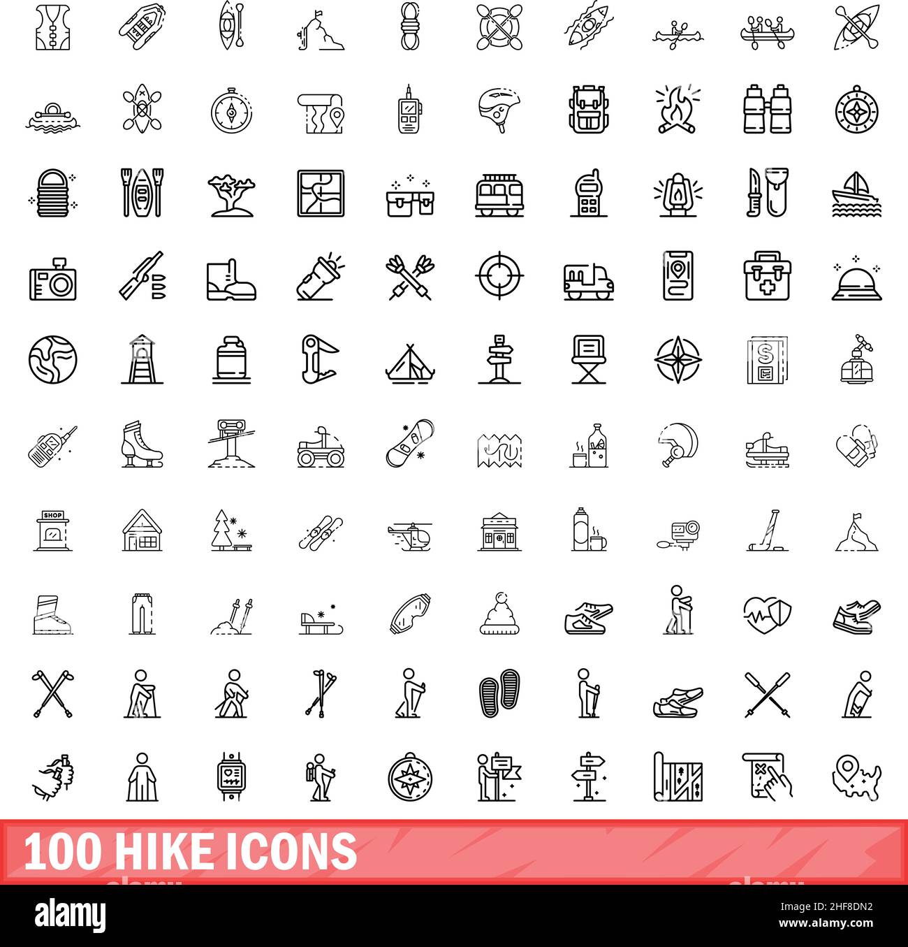100 hike icons set. Outline illustration of 100 hike icons vector set ...