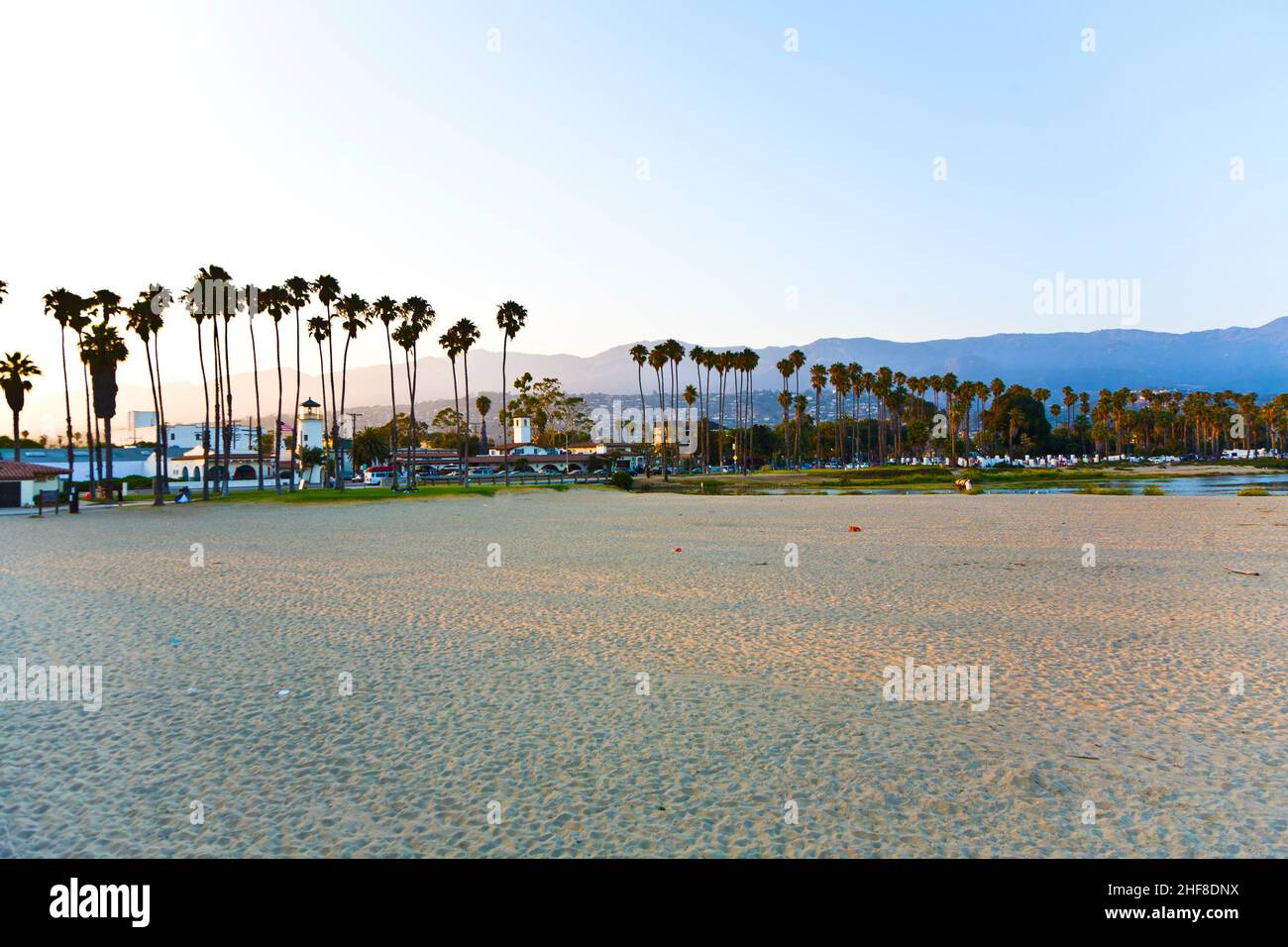 scenic beach and lighthouse in Santa Barbara with palms Stock Photo - Alamy