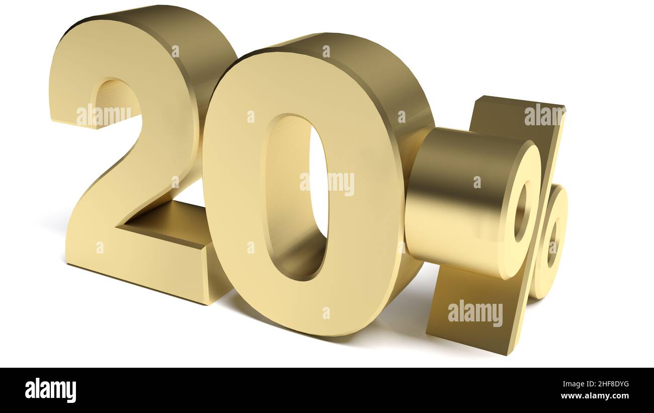 Brass 20 percent banner on white background - 3D rendering illustration ...
