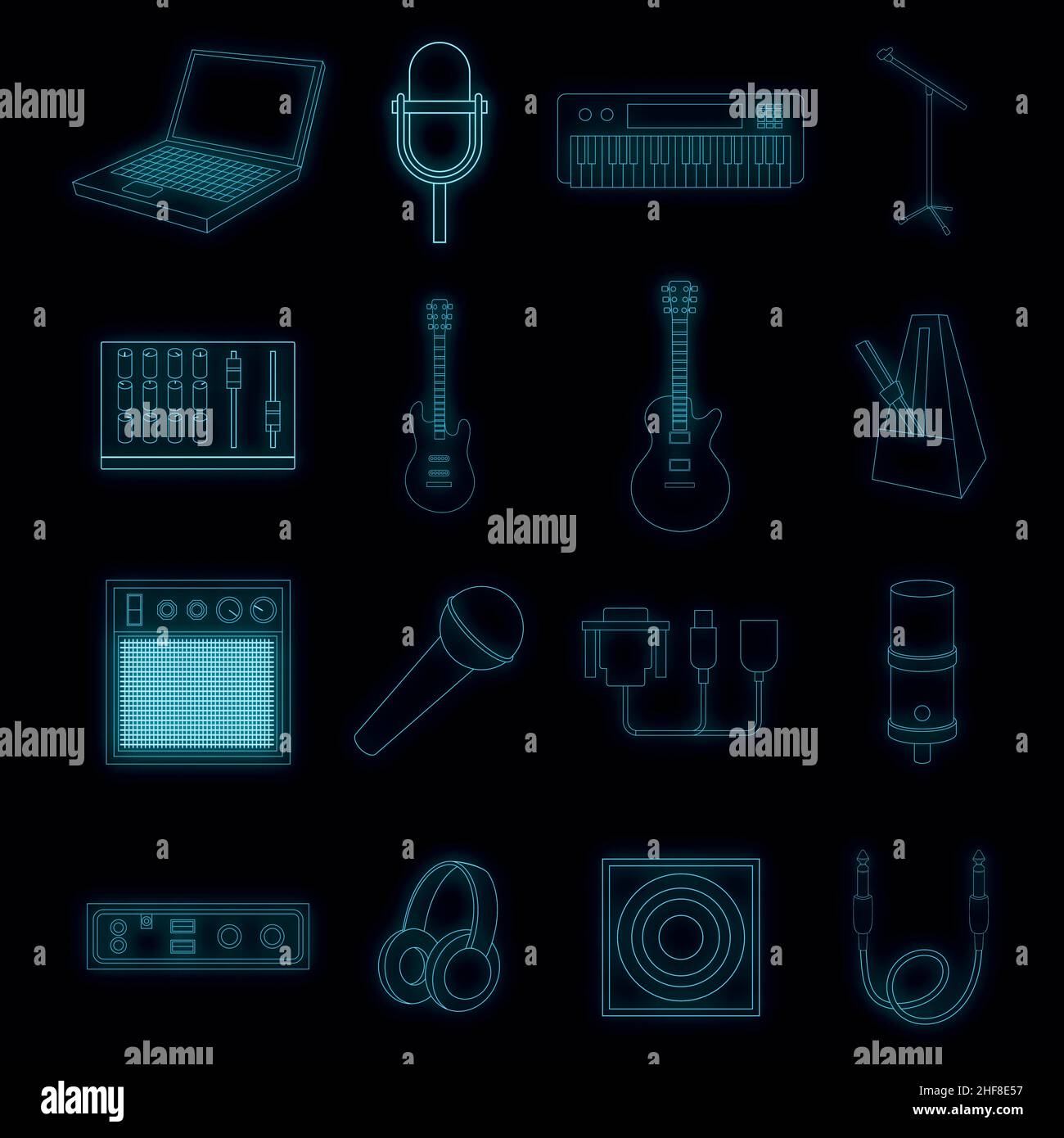 Recording studio icons set. Illustration of 16 recording studio vector ...