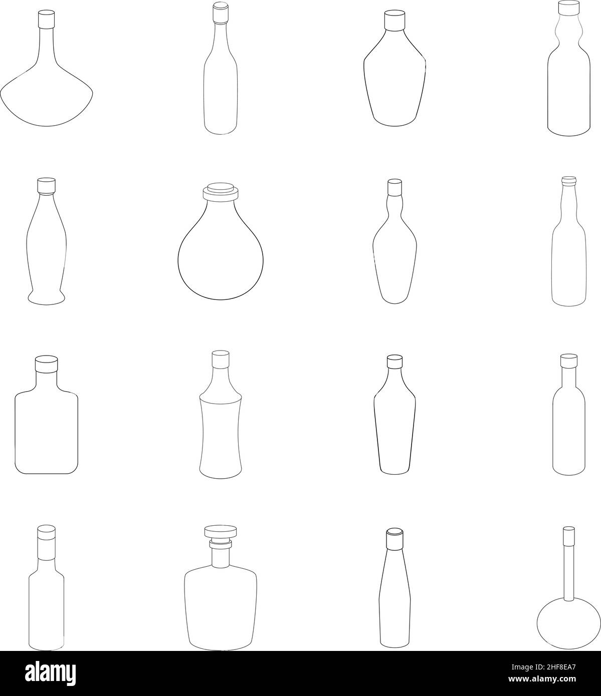Different bottles set icons in outline style isolated on white ...