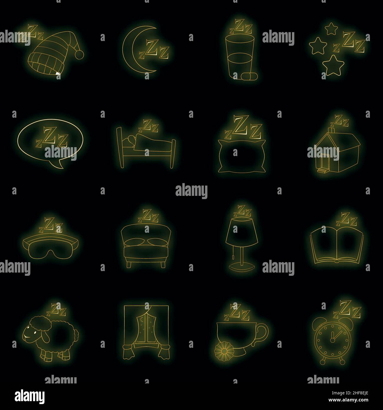 Sleep symbols icons set. Illustration of 16 sleep symbols vector icons ...