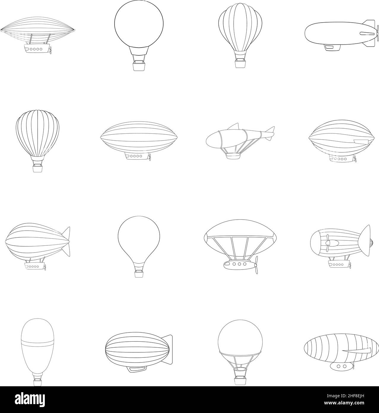 Vintage balloons set icons in outline style isolated on white ...