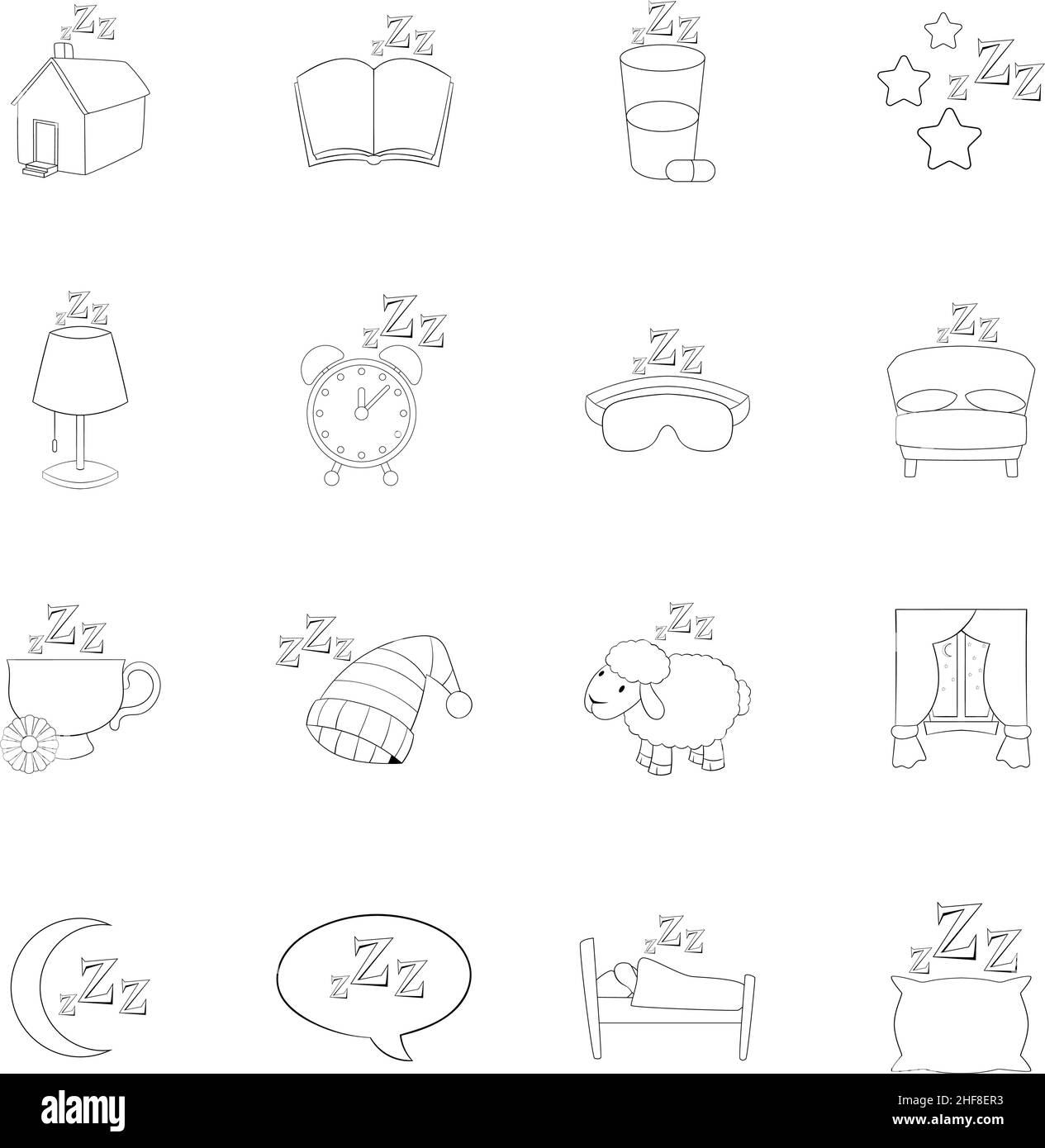 Sleep Symbols Set Icons In Outline Style Isolated On White Background