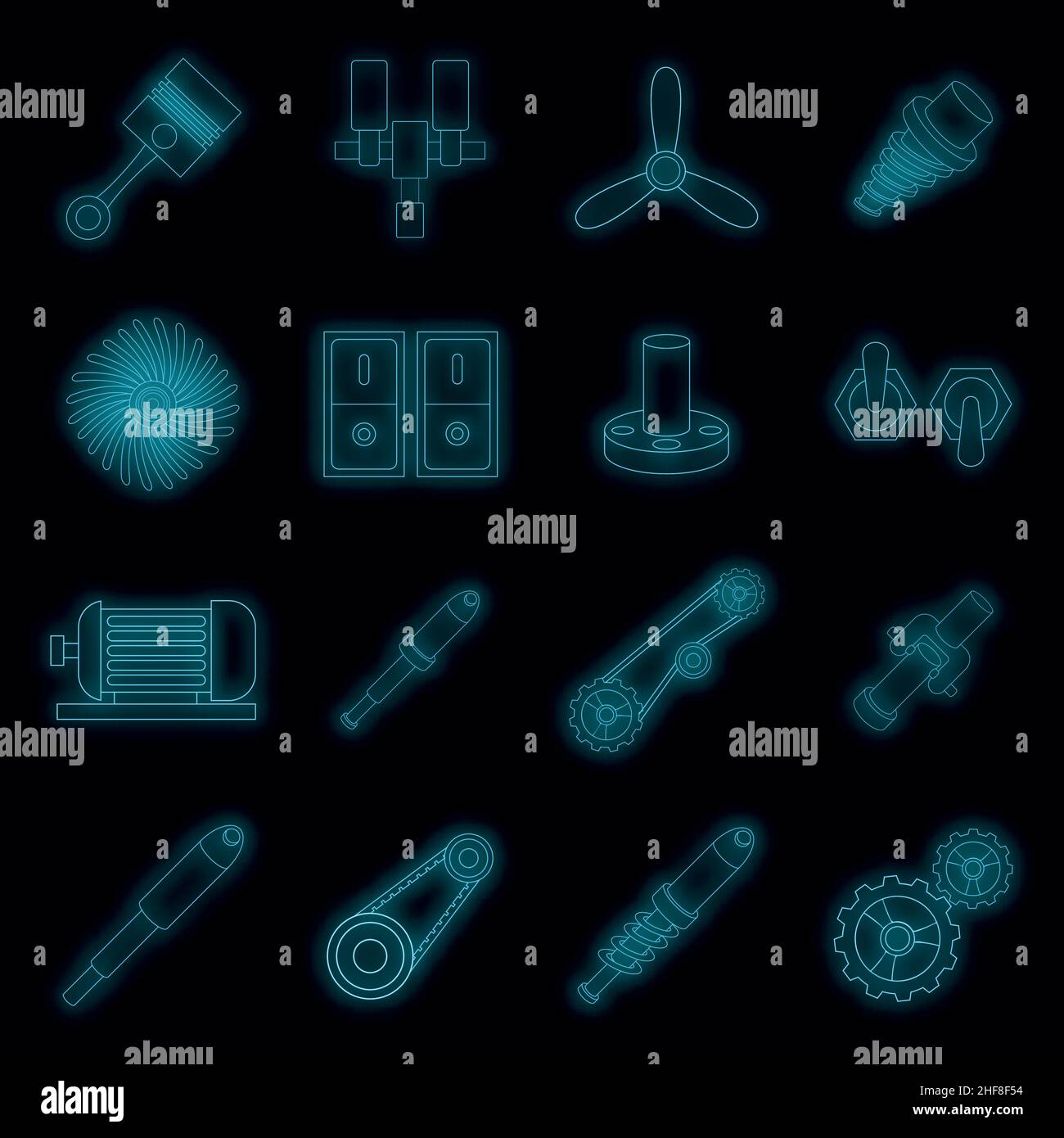 Mechanism parts icons set. Illustration of 16 mechanism parts vector ...