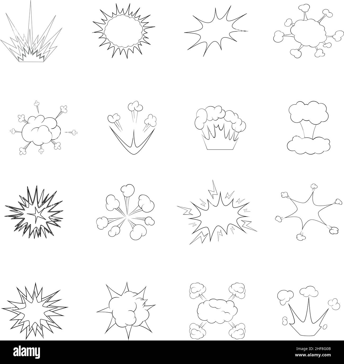 Explosion set icons in outline style isolated on white background Stock ...