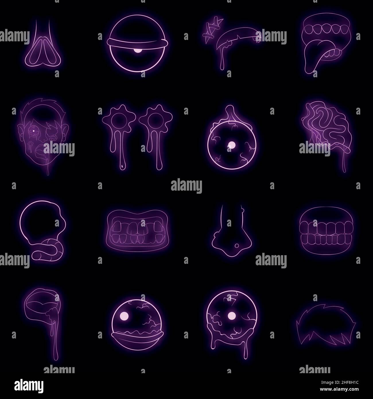 Zombie parts icons set. Illustration of 16 zombie parts vector icons ...