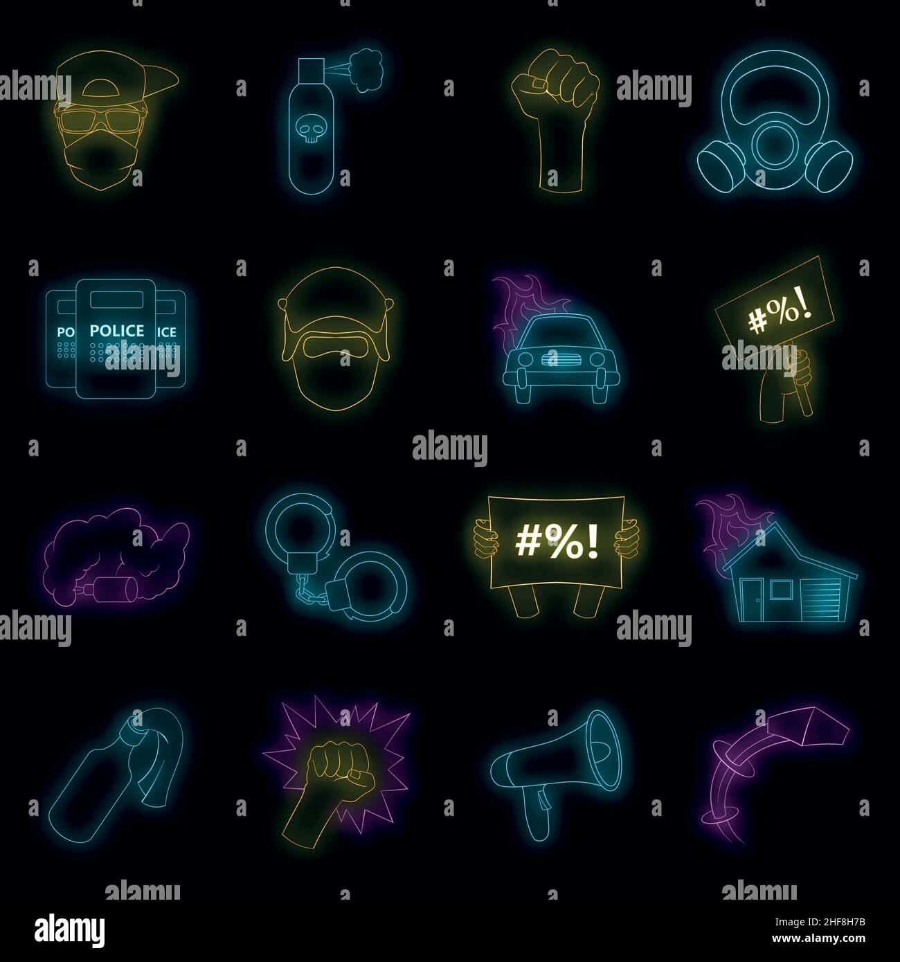 Protest items icons set. Illustration of 16 protest items vector icons ...