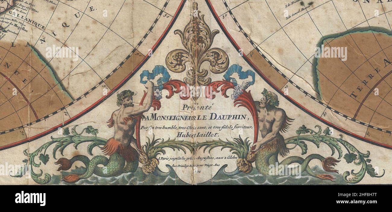 Sanson Map of the World on Hemisphere Projection — Detail bottom center ...