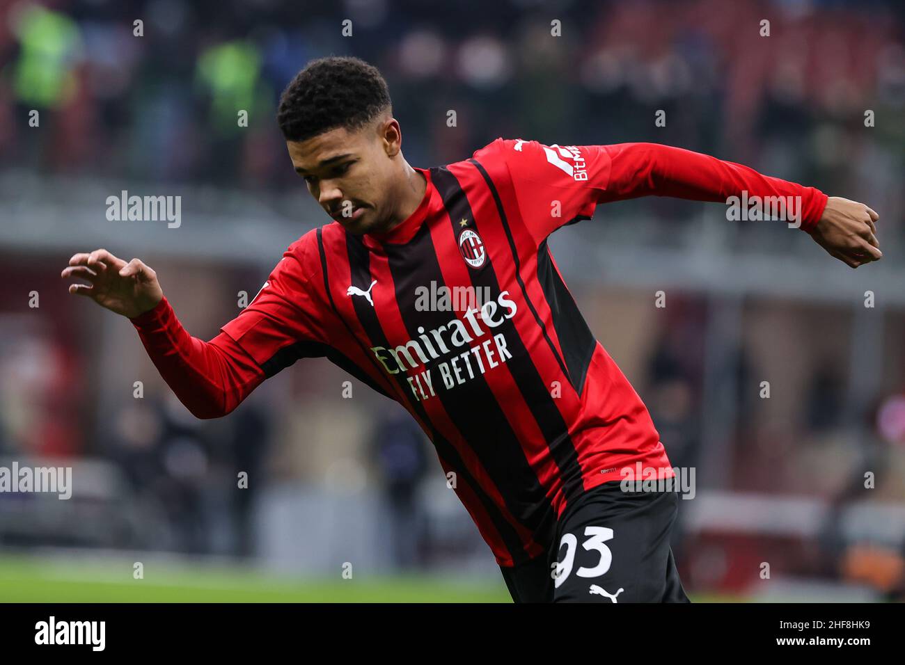 Emil Roback of AC Milan in action during the Coppa Italia 2021/22 ...