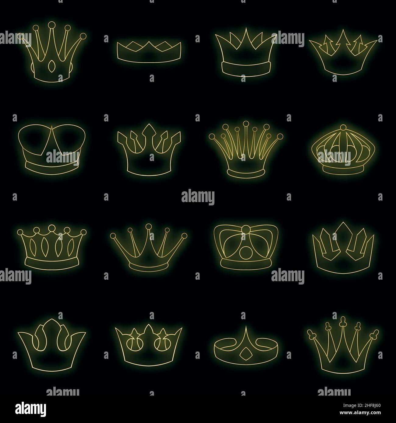 Crown icons set. Illustration of 16 crown vector icons neon color on ...