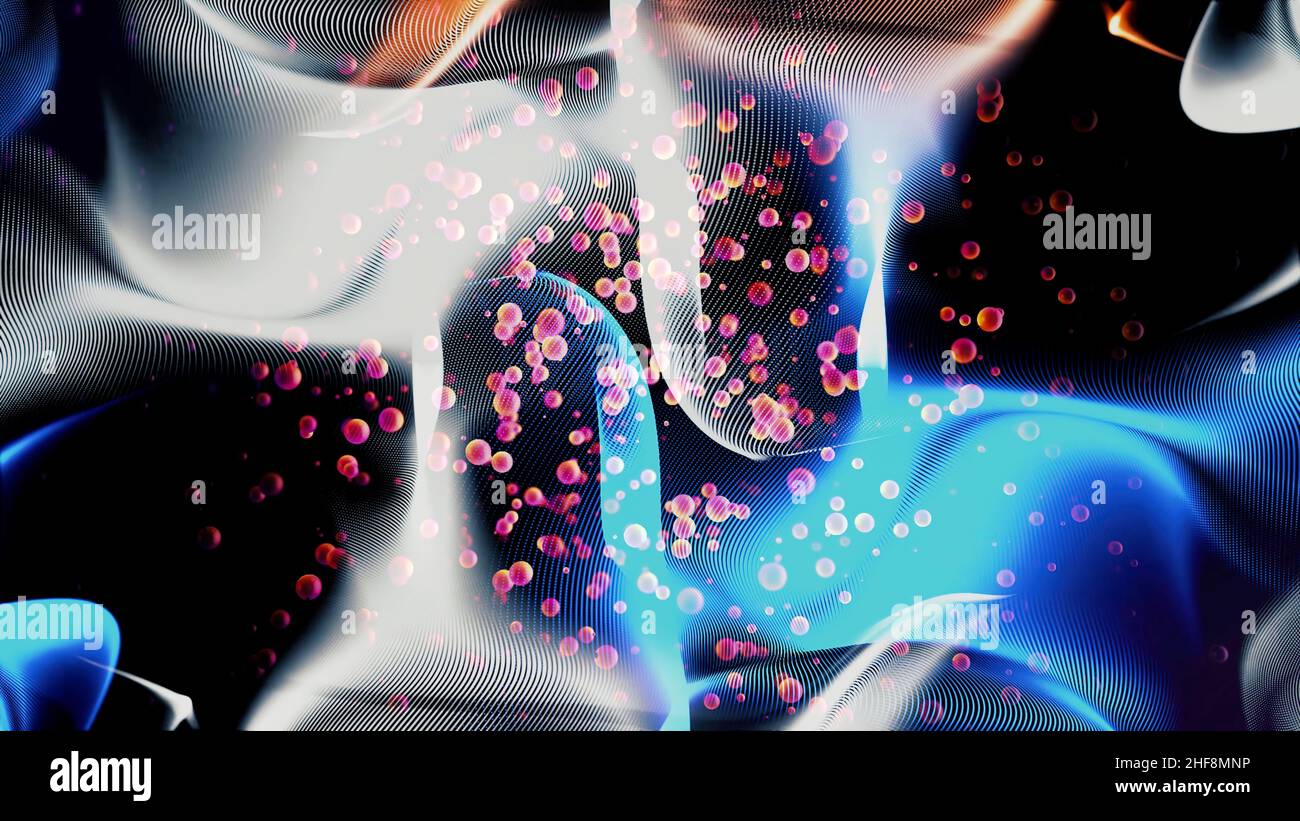 Many red molecules flowing chaotically on black background surrounded ...