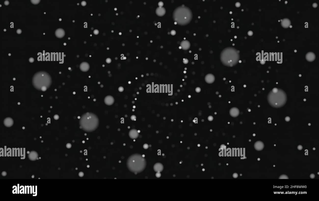 Flying backwards in abstract spiral tunnel of white dots and particles ...