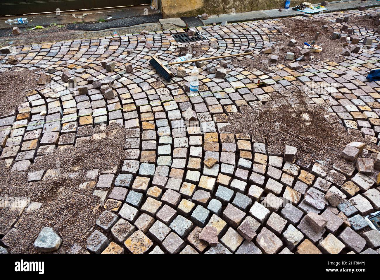way of cobble stone under construction Stock Photo - Alamy