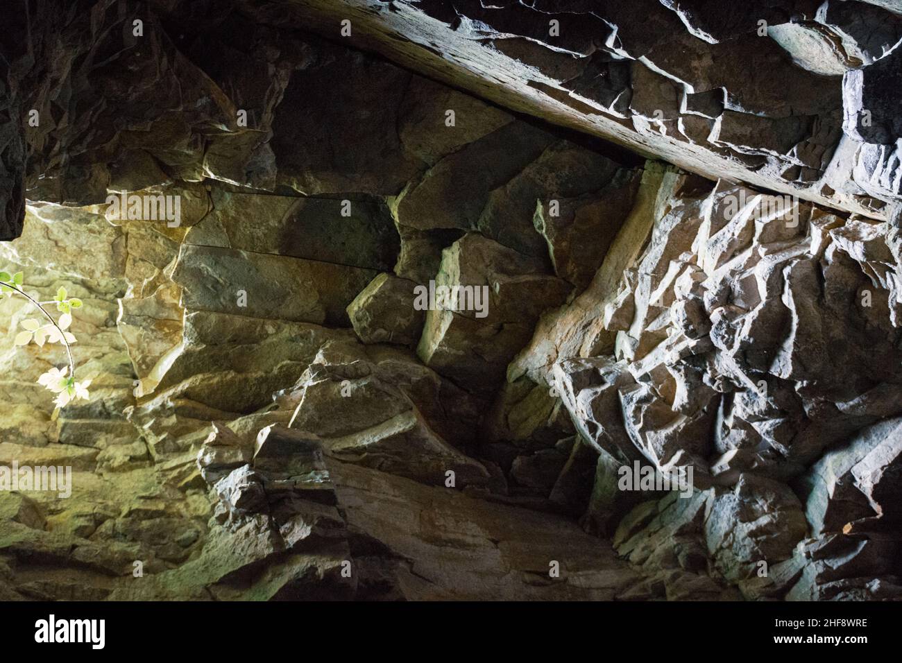 Detail of the Hermit's Cave in Downton Gorge National Nature Reserve ...