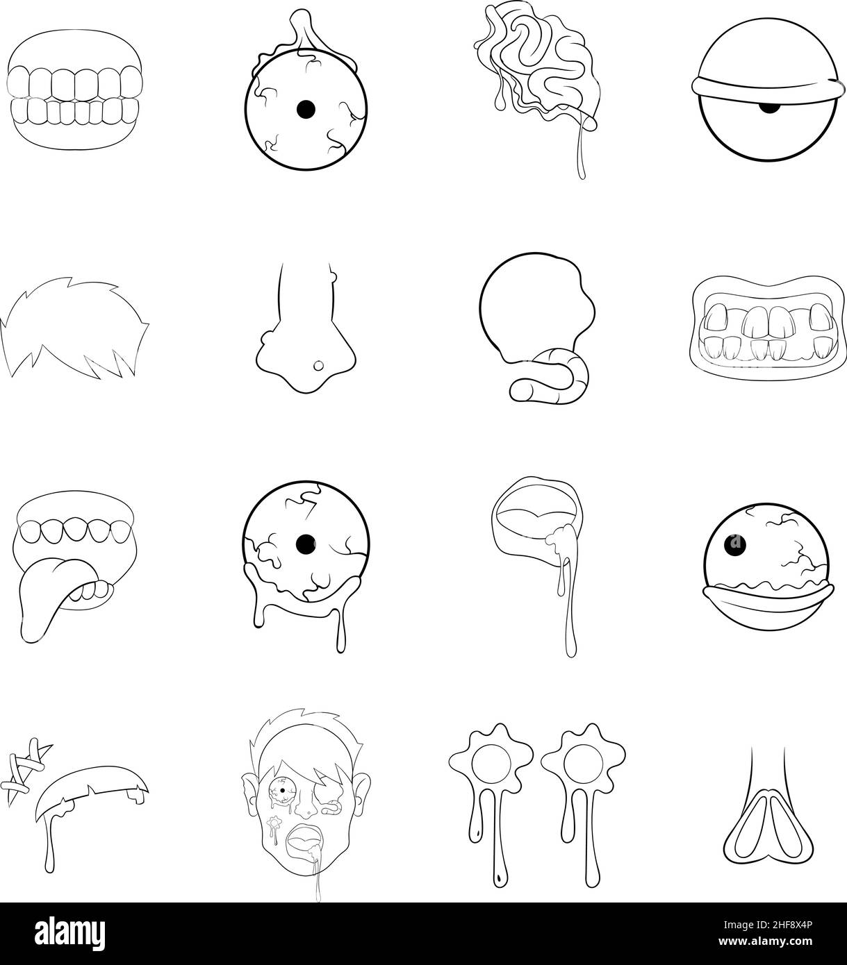 Zombie parts set icons in outline style isolated on white background ...