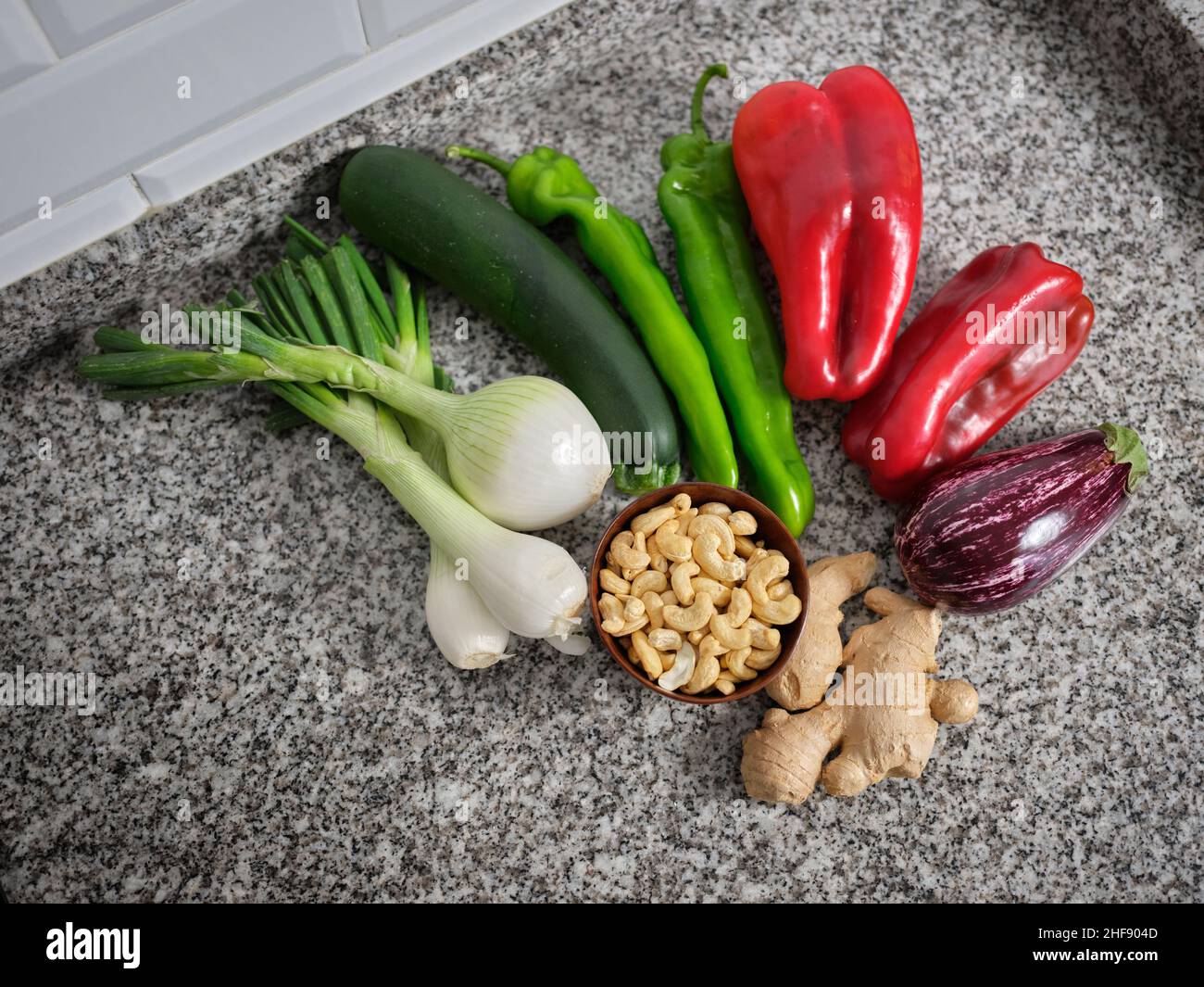 ingredients needed to cook a tabbouleh, displayed on the worktop Stock ...