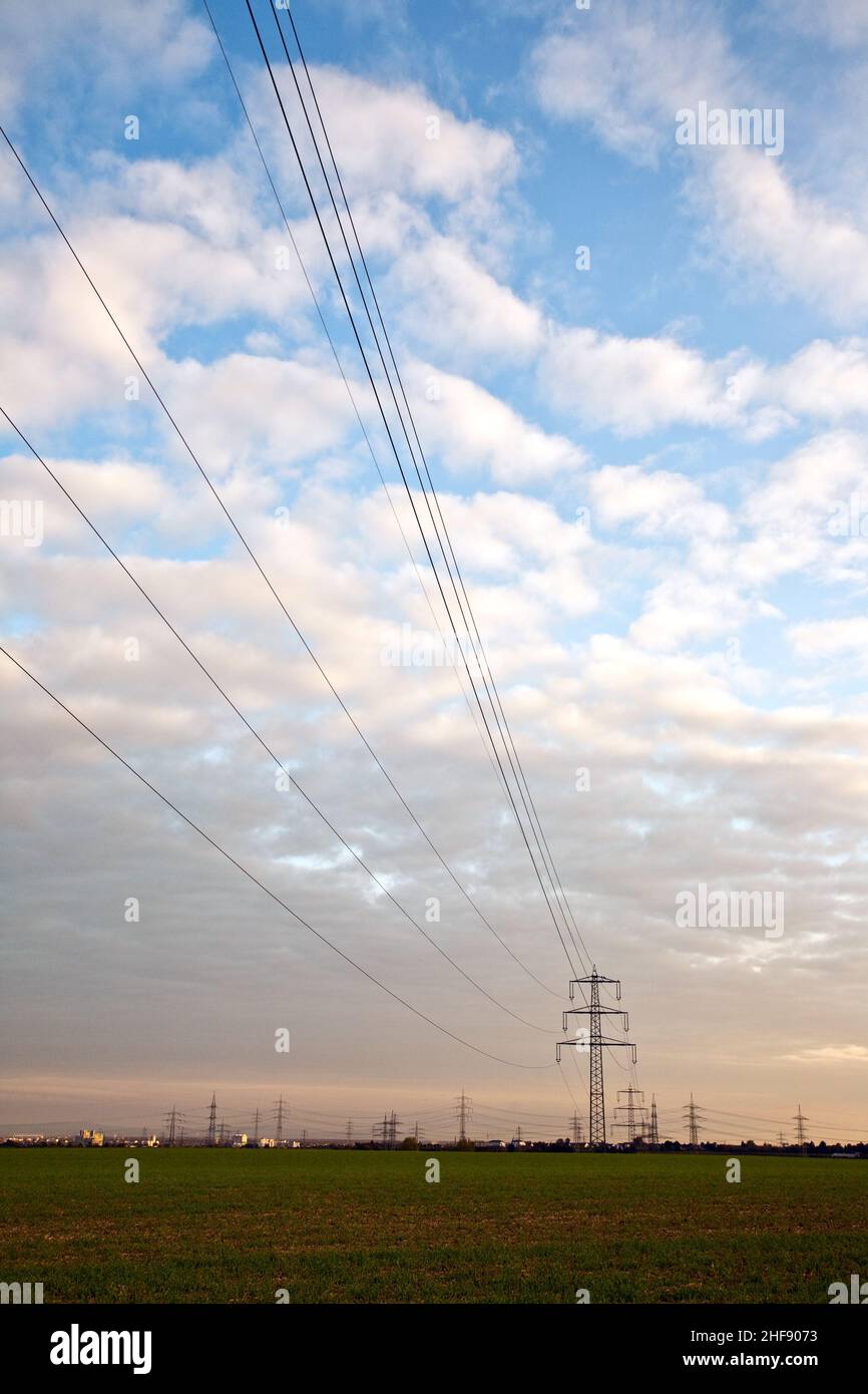 electrical tower and open air power line in nice landscape with acres ...