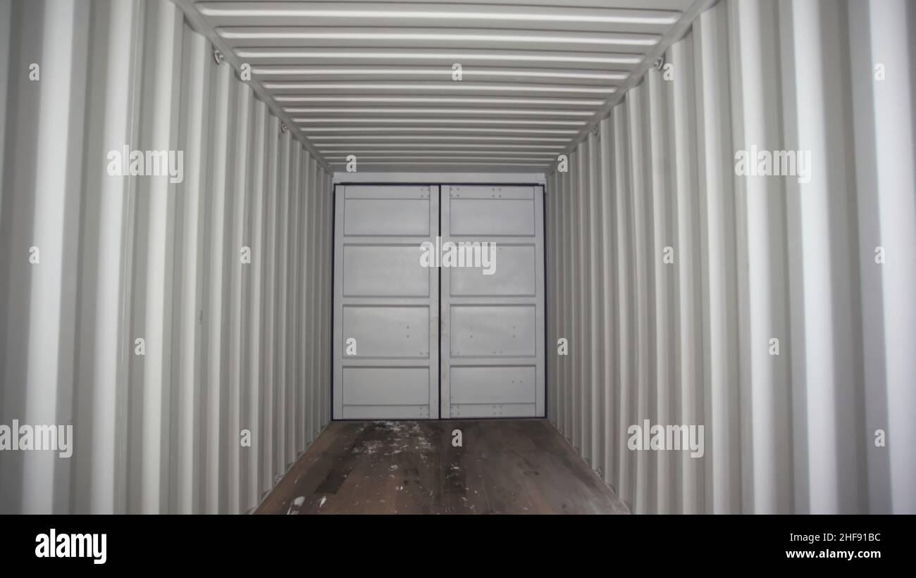 View inside of spacious empty cargo trunk of the truck with metal ...