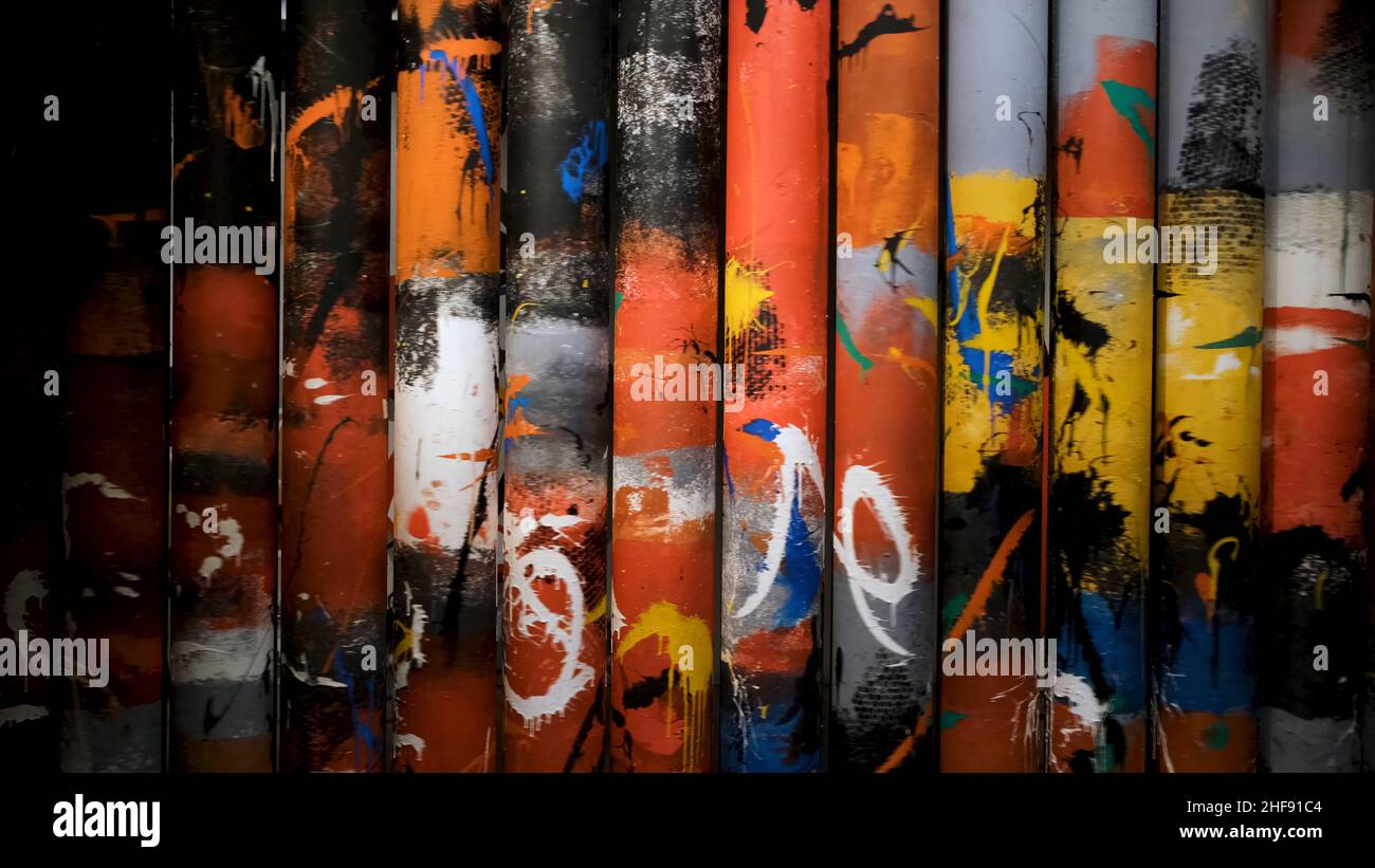 Close up of interesting composition with rotating tubes with bright ...