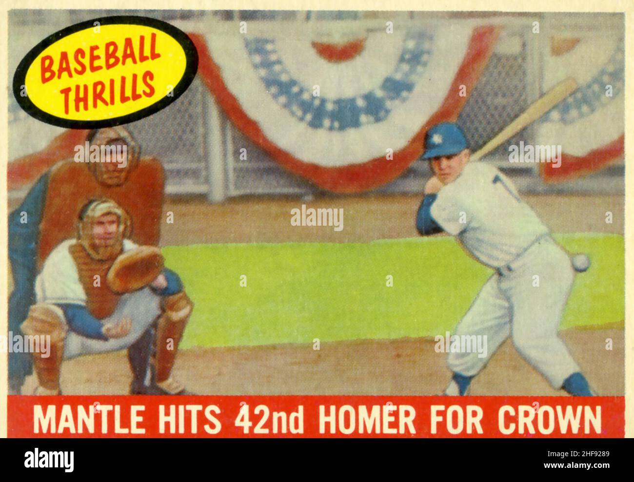 1959 Topps baseball card depicting Mickey Mantle hitting 42nd home run ...