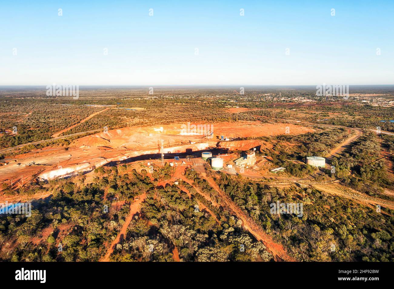 Cobar copper open pit mine in Australian far West NSW - aerial ...
