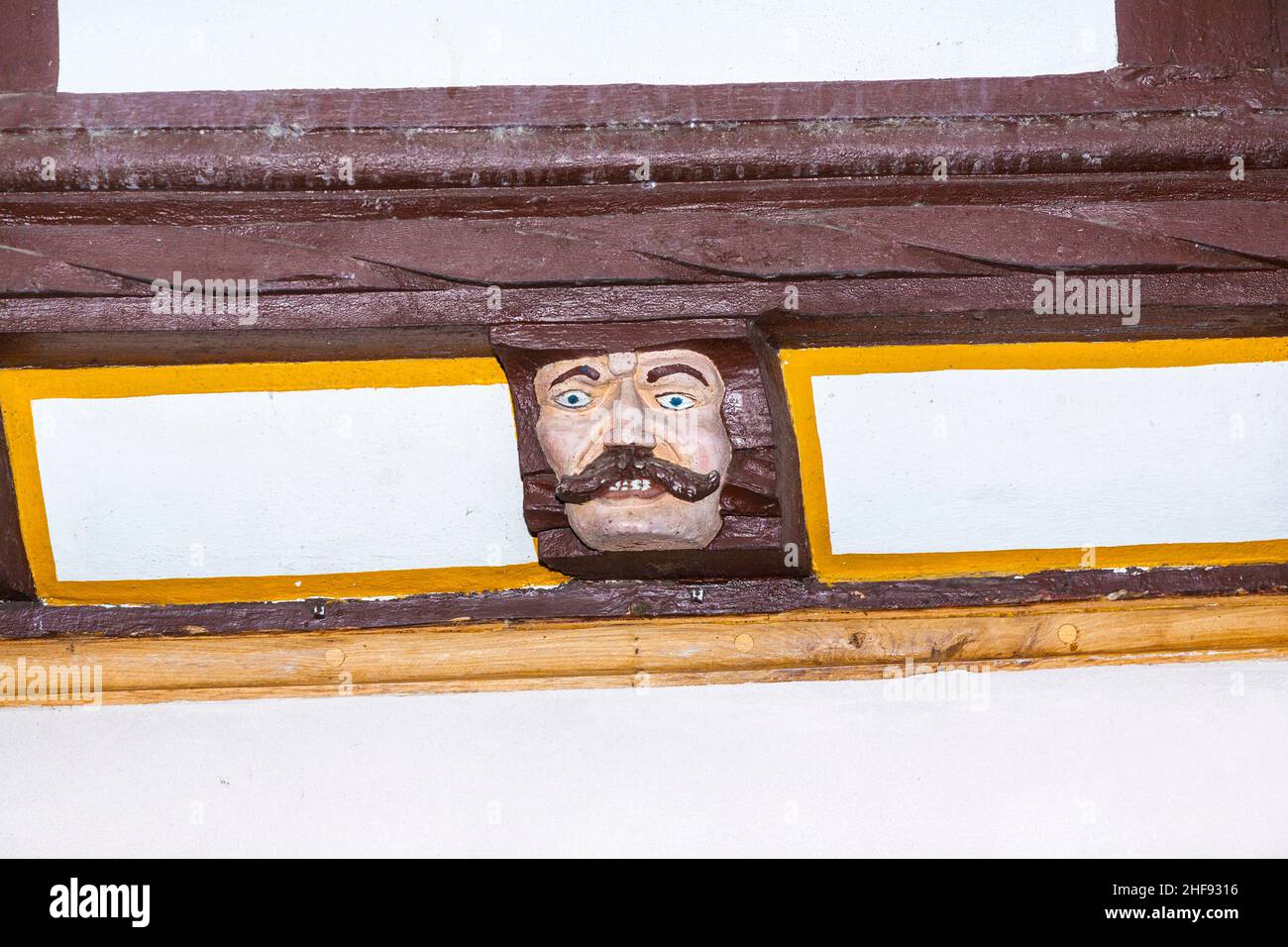 wood carving and colored on balk, timber of old framework houses Stock ...