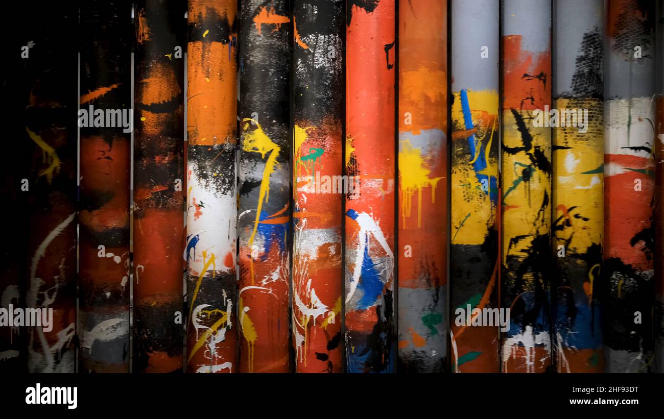 Close up of interesting composition with rotating tubes with bright ...