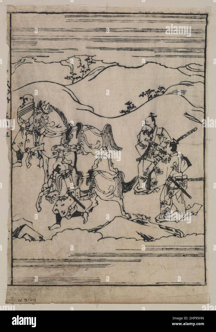 Scenes related to the Soga family - two warriors with swords walking ...