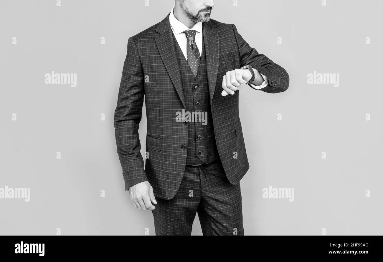 confident businessman look at time. business success. successful man in ...