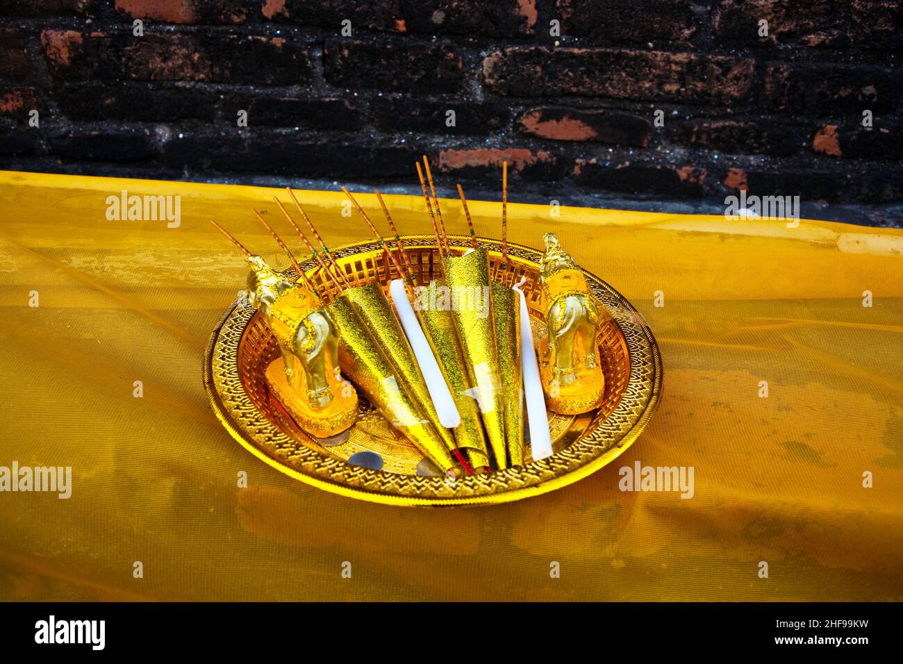 oblations, sacrificial offerings for Lord Buddha at the temple of Wat ...