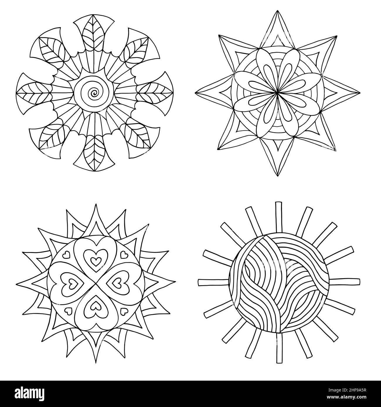 Vector set of hand-drawn abstract suns, coloring page Stock Vector ...