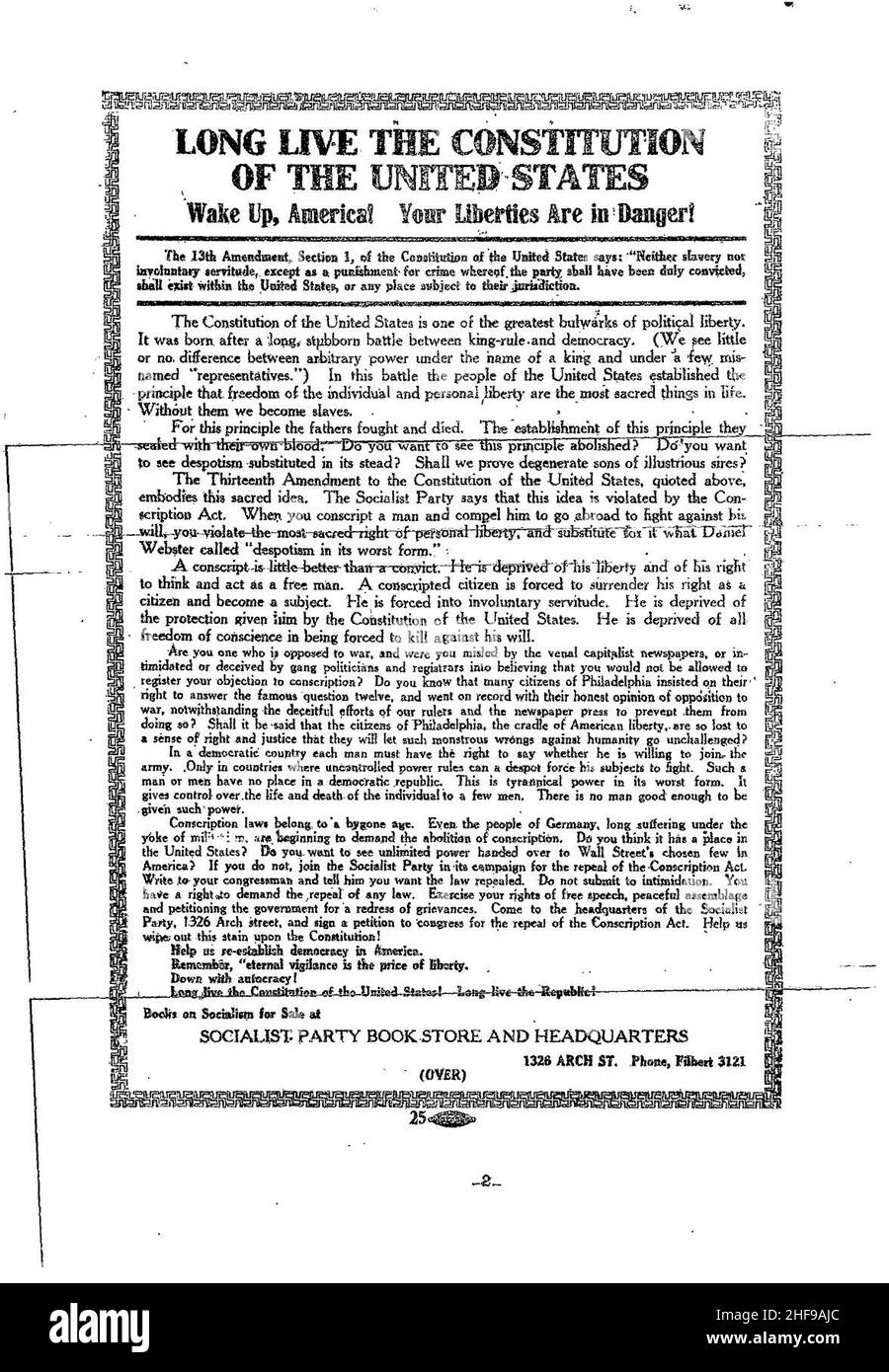 Schenck v. United States Leaflet (Obverse Stock Photo - Alamy