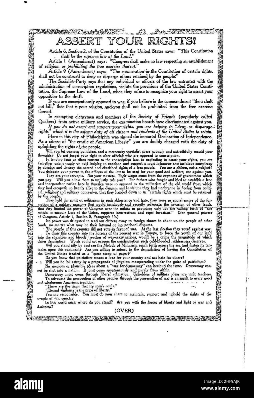 Schenck v. United States Leaflet (Reverse Stock Photo - Alamy