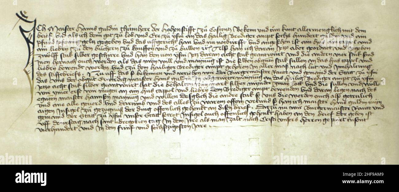 Schenkungsurkunde Johannes Guldin 2 Jan 1465 (Isny Stock Photo - Alamy