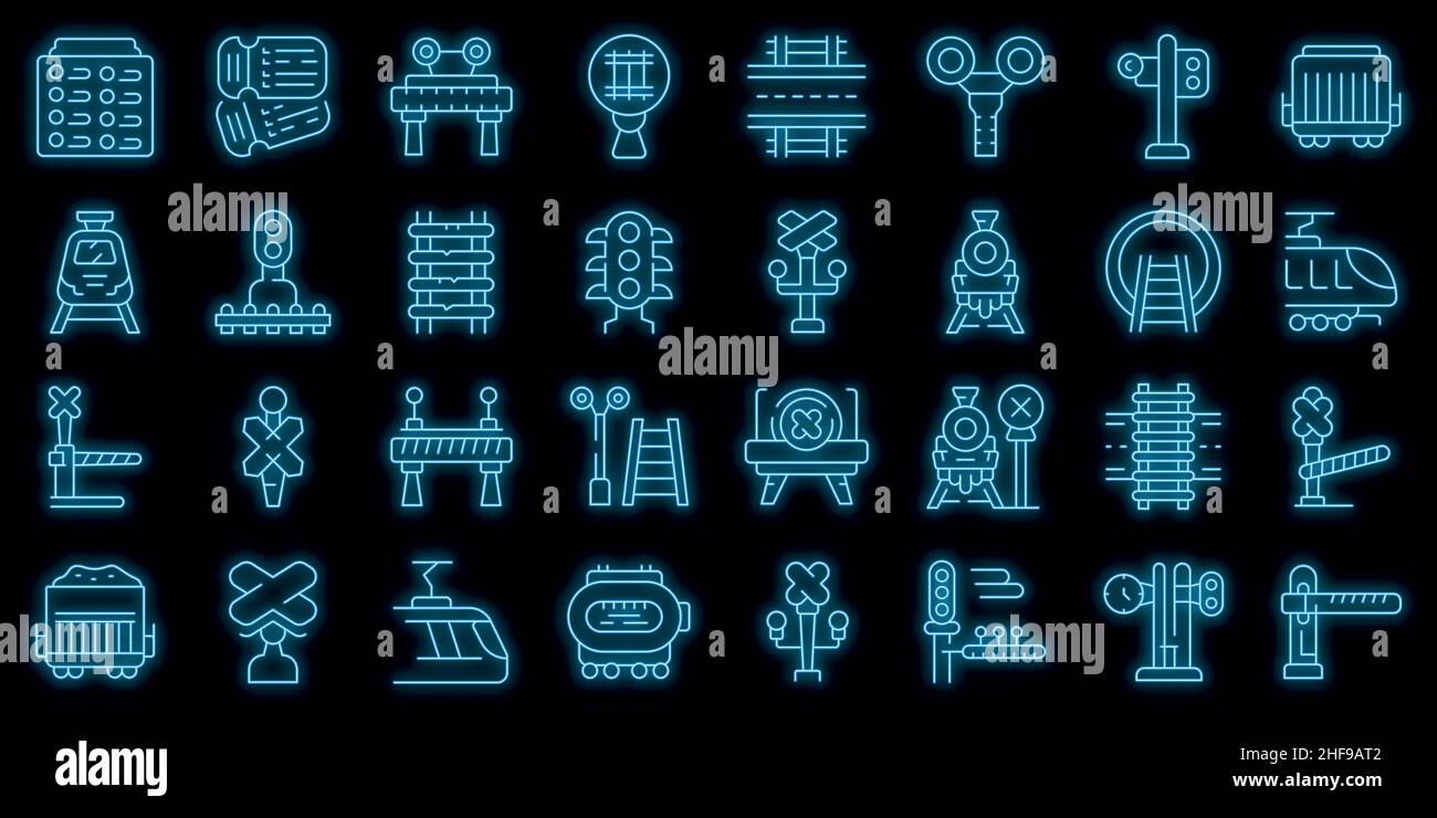 Railway crossing icons set outline vector. Railroad signal. Alert gate ...