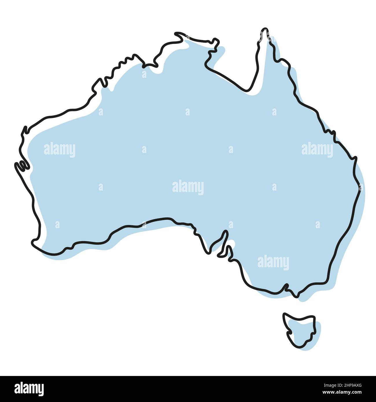 Stylized simple outline map of Australia icon. Blue sketch map of ...
