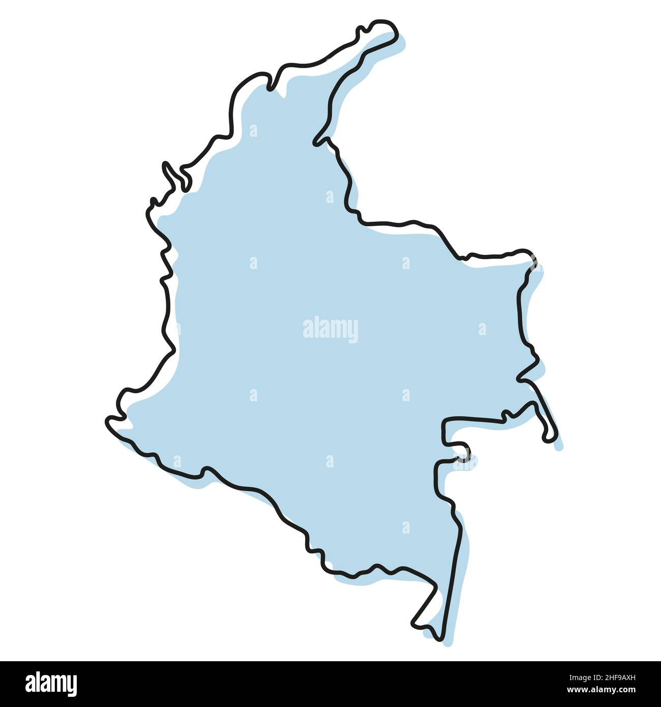 Stylized simple outline map of Colombia icon. Blue sketch map of ...