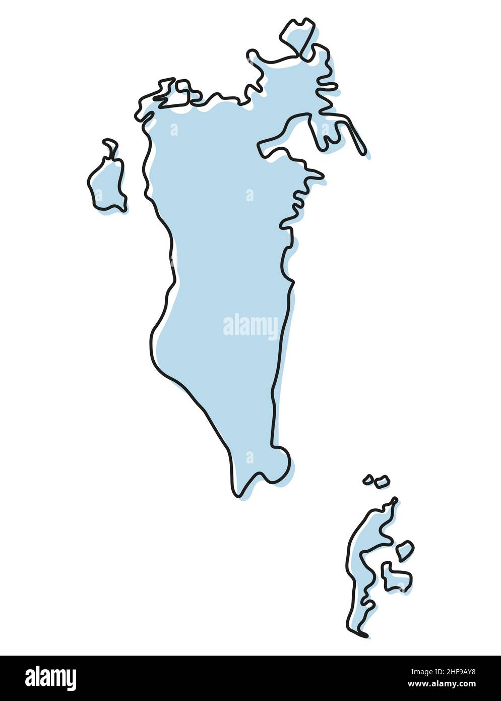 Stylized simple outline map of Bahrain icon. Blue sketch map of Bahrain ...