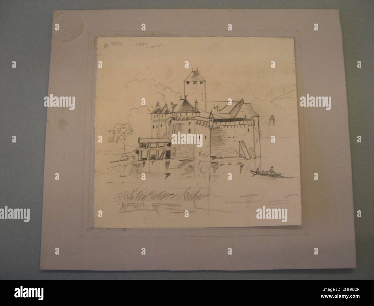 Schets van een kasteel aan het water, objectnr TB 6453.9 Stock Photo ...